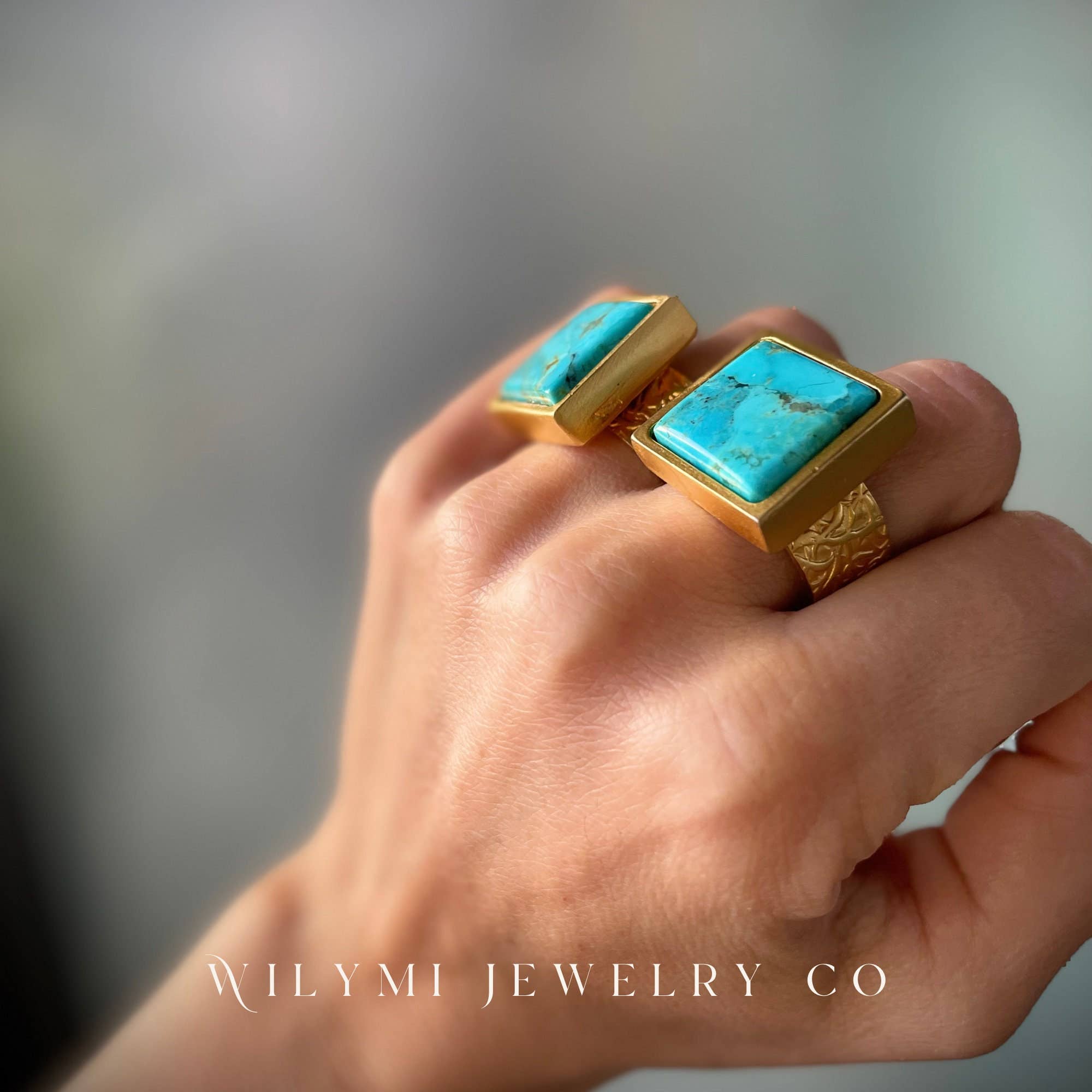 MM FULL PACKAGE Turquoise Ring | 16mm Square Stone I 24K GF – Moss Rock ...