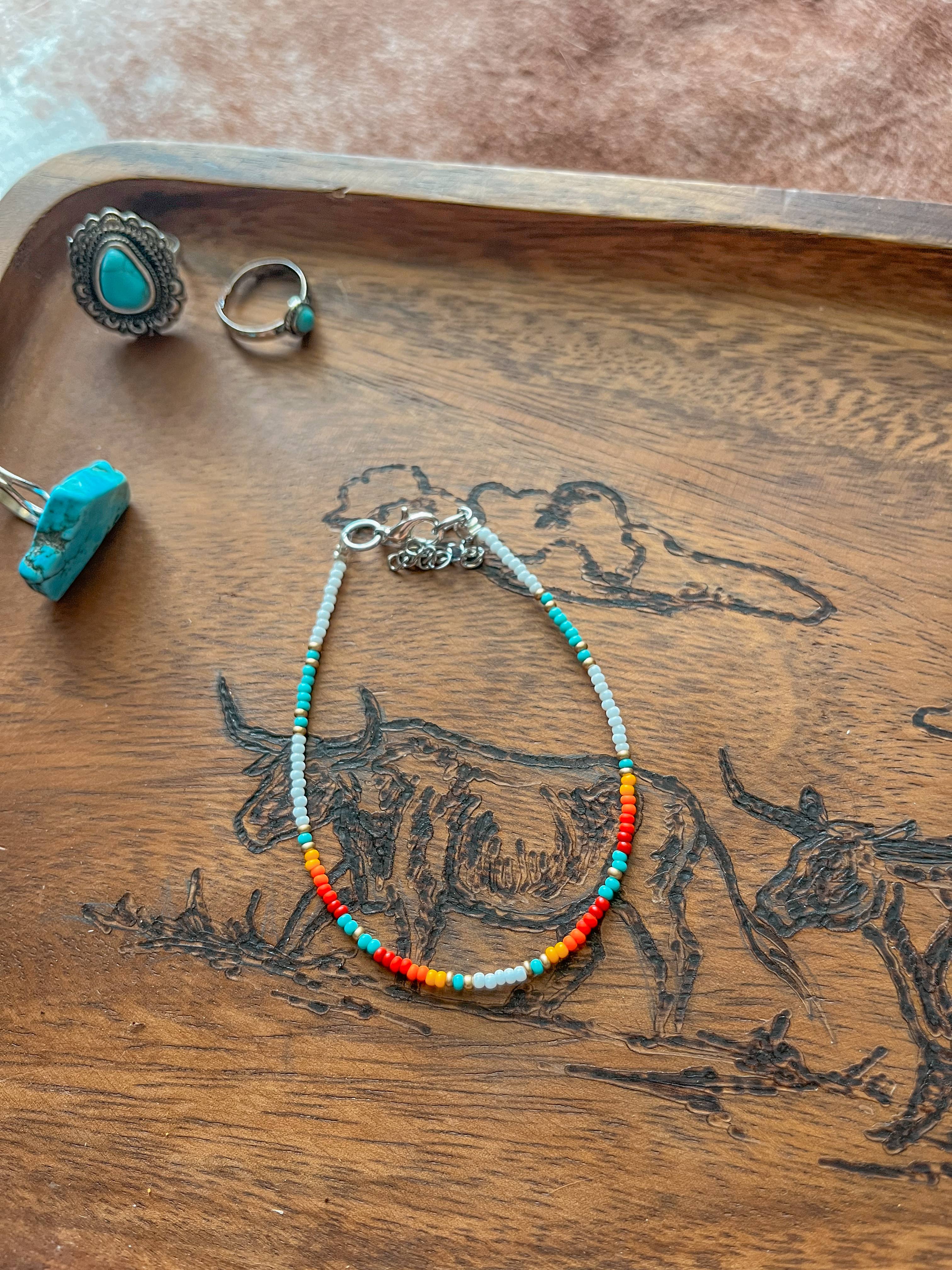 Western Boho Neutral Checker Hand Beaded Anklet: Black – Moss Rock Ranch